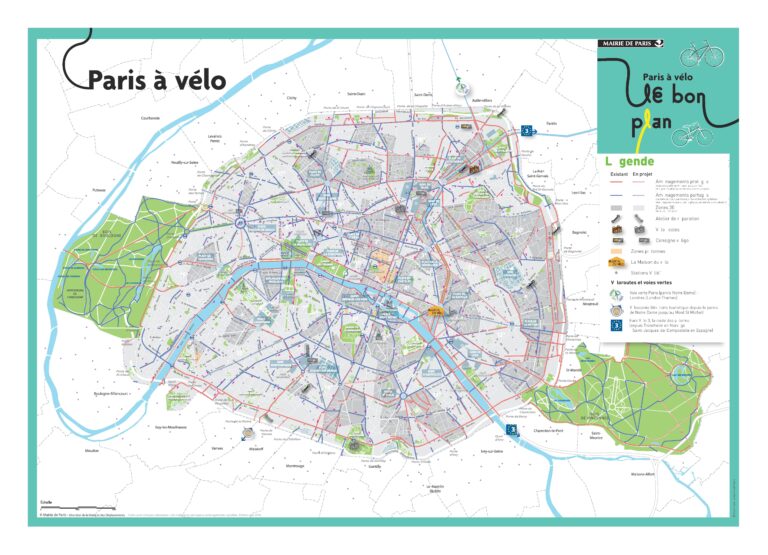 Free map of bicycle paths in Paris to download in PDF